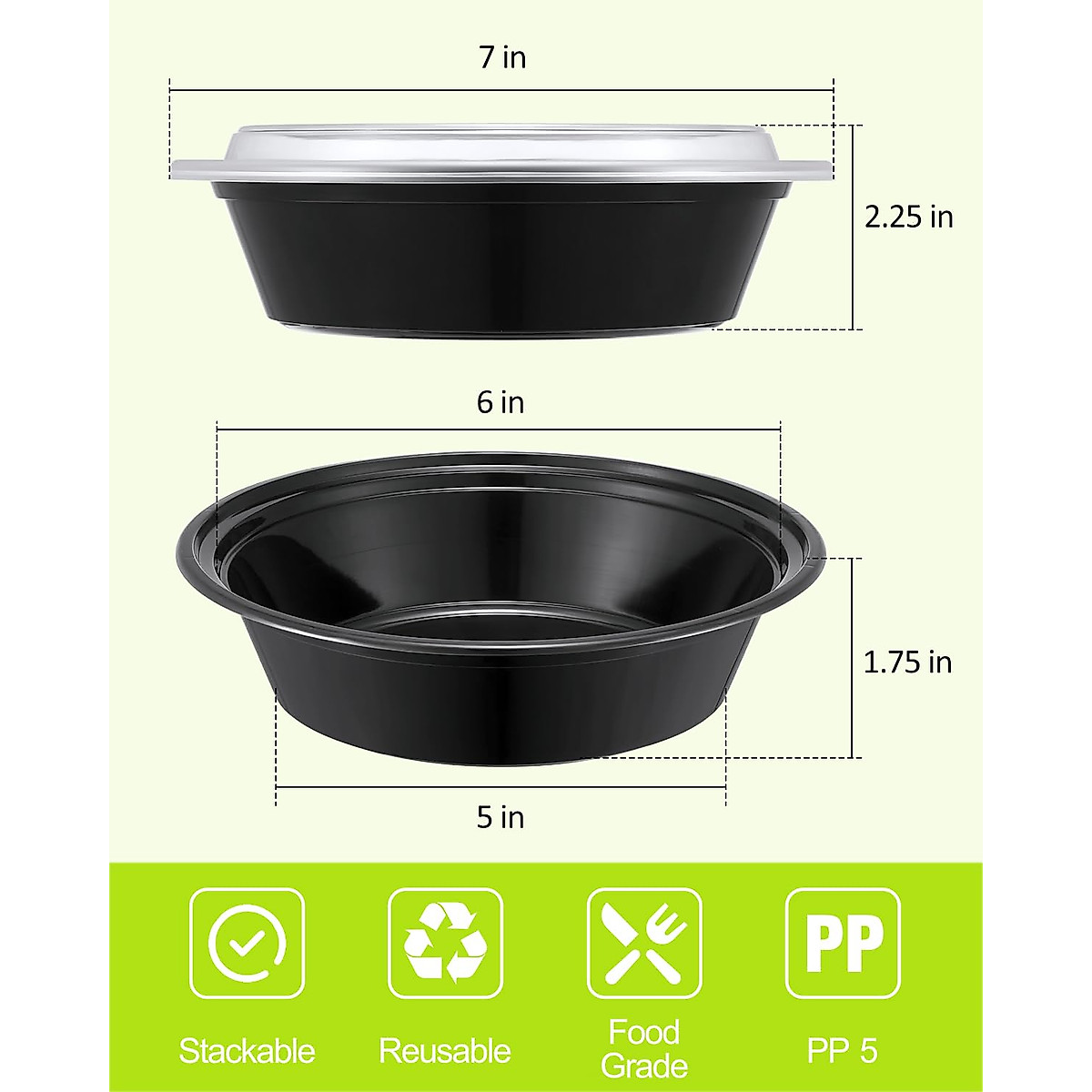 SHOPDAY Meal-Prep-Containers-65 Pack 24 oz Plastic-Food-Storage-Containers-with-Lids, Disposable-Food-Prep-Containers-Microwave-Safe, Meal-Prep-Bowls-Reusable, To-Go-Contianers-for-Lunch