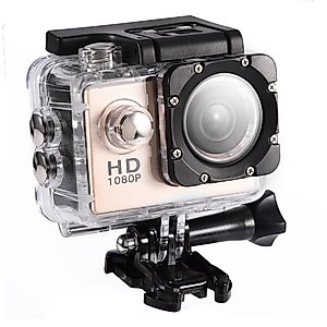 Mini Sports Camera,2inch 1080P Full LCD Screen Action Camera 4K Waterproof 30m Video Camera with Mini Camcorder Mounting Accessories Kits, BracketGold
