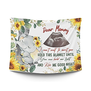 Gearpenguin Personalized Ultrasound Photo Blanket, Baby Elephant Dear Mommy Blanket, New Mom Gift, 1st Mother's Day Expecting Mum Gifts, Custom Sonogram Baby Picture Fleece Blanket, Gift for Newborn