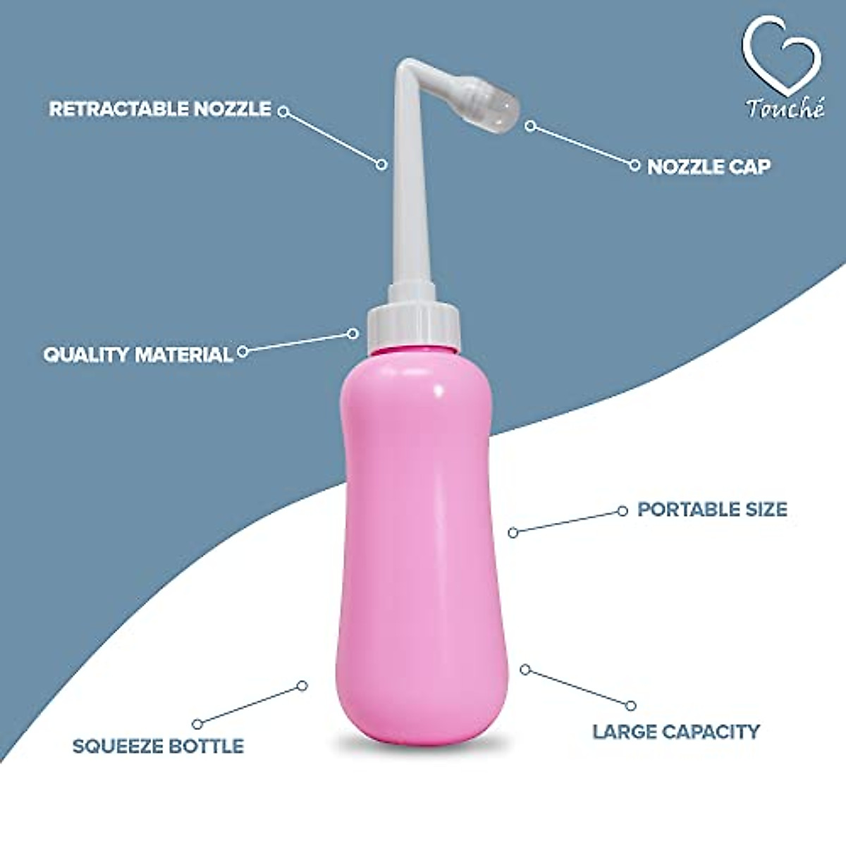 Touché Handheld Portable Bidet - Personal Empty Bottle Travel Bidet & Childbirth Cleaner - Great for Traveling, Camping, Women, Babies, Elderly - Peri Bottle Equipped with Retractable Spray Nozzle