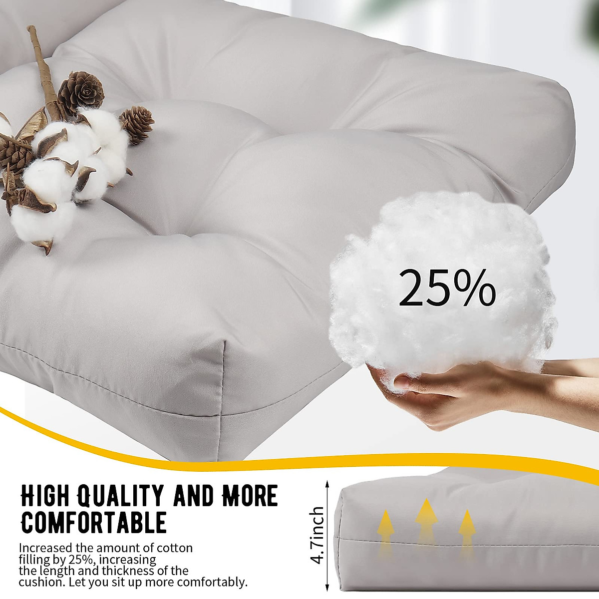 Vemkyrio 4 Pack Adirondack Chair Cushion, Waterproof&Fade-Resistant Rocking Chair Cushion - High Back Patio Cushions Lengthen, Thickened Patio Chair Pad for Outdoor and Indoor (Grey)