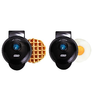 DASH Mini Maker Waffle Maker + Griddle, 2-Pack Griddle + Waffle Iron - Black