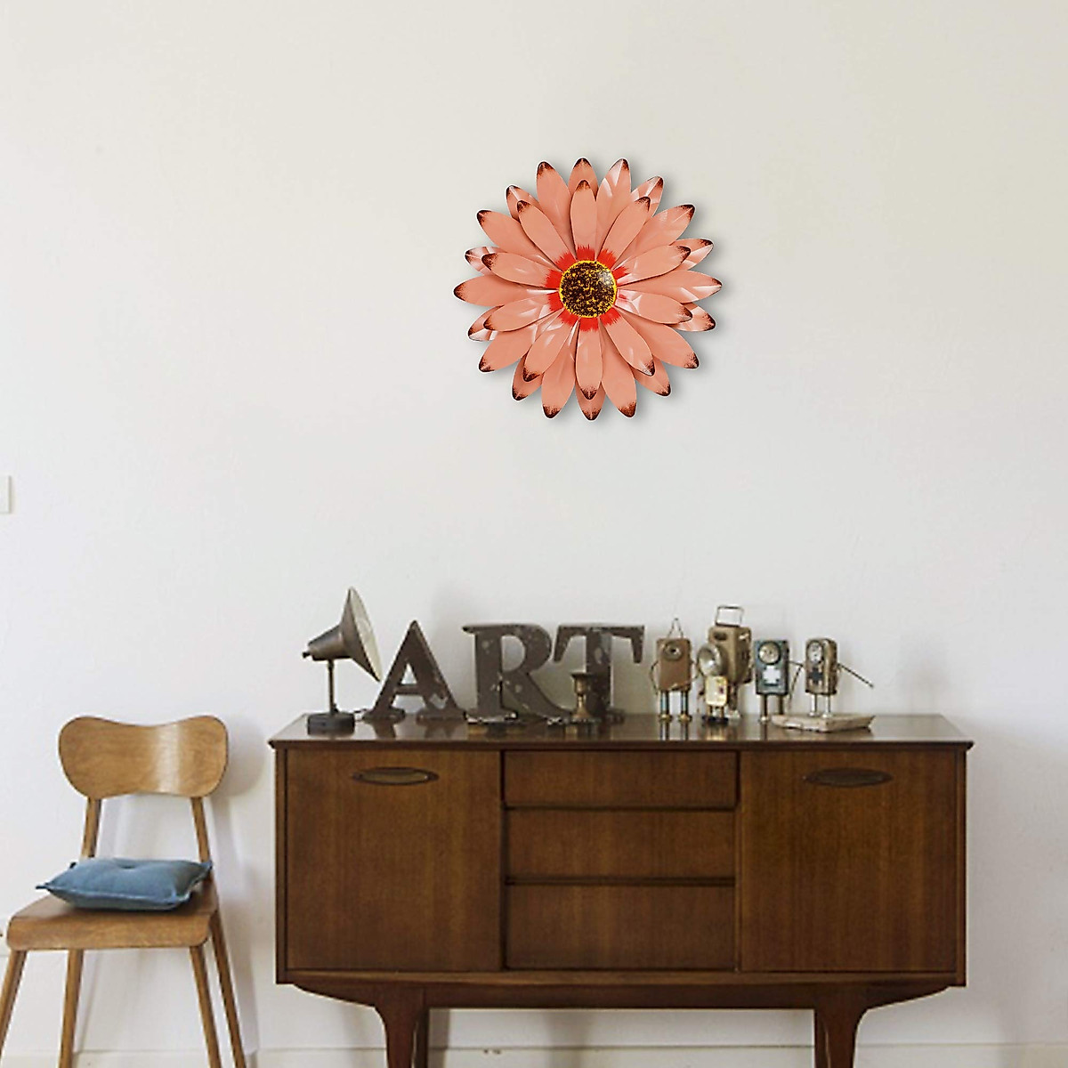 Ridota 12" Metal Flower Wall Decor, Metal Hanging Wall Art Sculpture, Metal Daisy Wall Decor for Indoor Outdoor Home Bedroom Living Room, Pink