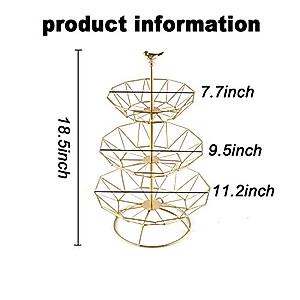 MINIDUO Wrought iron 3 Tier Fruit Tray Fruits Desserts Candy Buffet Plates Serving Tray for Family Dinner Birthday Party Wedding-gold