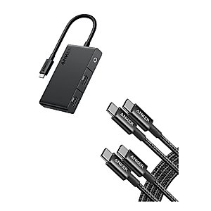 Anker USB C Hub, 332 USB-C Hub (5-in-1, 4K HDMI) with 100W Power Delivery, 4K@30Hz HDMI Display, 5Gbps USB-C and USB-A Data Ports & 333 USB C to USB C Cable (6ft 100W, 2-Pack)