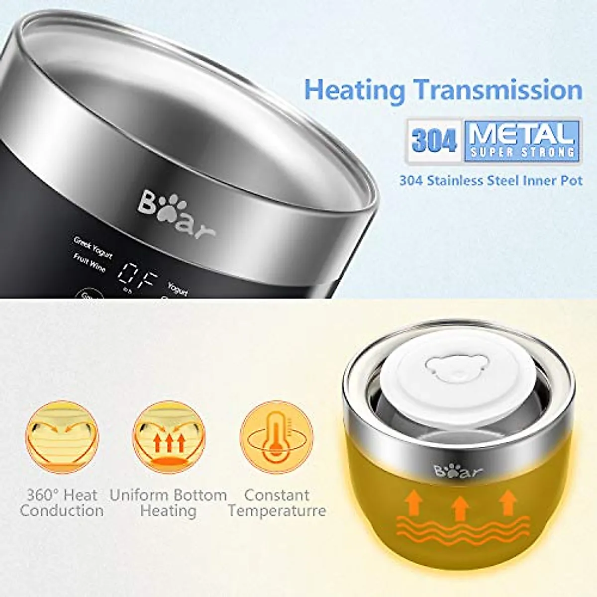Bear Yogurt Maker, Greek Yogurt Maker Machine with Strainer and Timer Control, Yogurt Maker with Stainless Steel Inner Pot, Automatic Digital Yogurt Maker with 2 Glass Jars 1 Quart for Home Organic Yogurt, Cheese Maker, Fruit Wine Maker, Black (black)