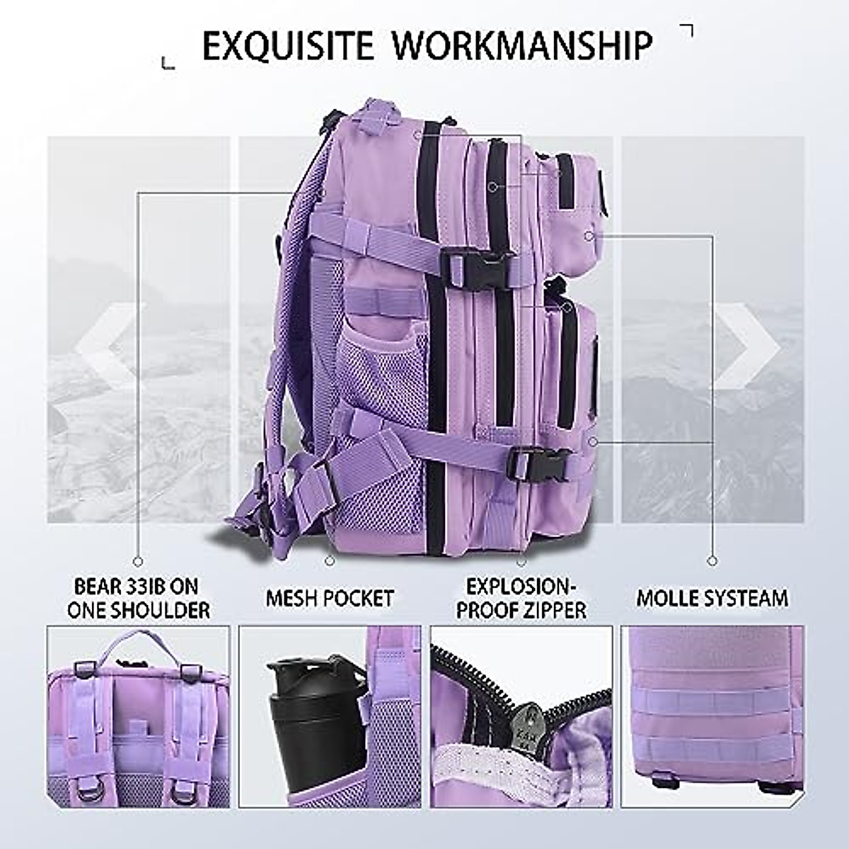 Saboos Gym Backpack for Women Tactical Military Outdoor Hiking Travel Camping Backpack Nylon Large Rucksack 25L Purple