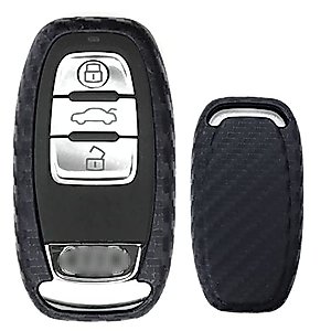 iJDMTOY Carbon Fiber Pattern Soft Silicone Key Fob Cover Case Compatible with Audi A3 A4 A5 A6 A7 A8 Q3 Q5 Q7 TT Gen1 Smart Key