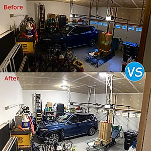 QiyuanLS Garage Light LED Garage Light 80W Led Garage Ceiling Lights with 3 Adjustable Panels Garage Lights Ceiling Led, E26/E27 LED Shop Lights for Garage, Workshop, Basement, Barn, Attic