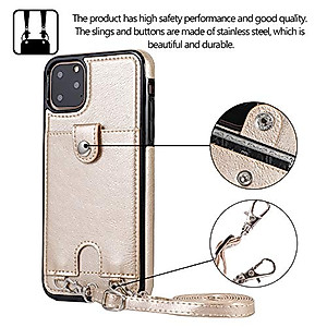 Jaorty PU Leather Wallet Case for iPhone 11 Pro Necklace Lanyard Case Cover with Card Holder Adjustable Detachable Anti-Lost Neck Strap for Apple iPhone 11 Pro 5.8",Gold