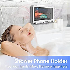 REALHOOK Shower Phone Holder Waterproof Anti-Fog Touch Screen Shower Accessories Wall Mount Phone Holder for Shower Bathroom Mirror Bathtub Kitchen for 4&quot; - 7&quot; Cell Phones 360 Rotating (White)