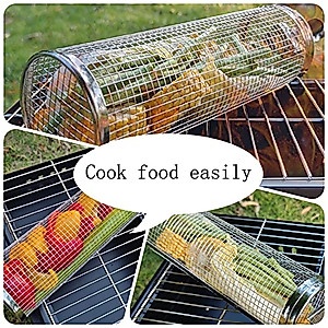 ZHMZHM Roller Grill Basket-Round Stainless Steel BBQ Grill Mesh，Outdoor Round BBQ Grill Grid for Chips Fish Shrimp,Versatile Round Grill Cooking Accessories (2PCS-B)