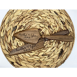 Personalized Wooden Cake Set, Laser Engraved Cake Set With Heart,Wedding Gift,Anniversary Gift,Wooden Knife And Server,Rustic Cake Set,Wedding Cake Cutting Set, Farmhouse Cake Server