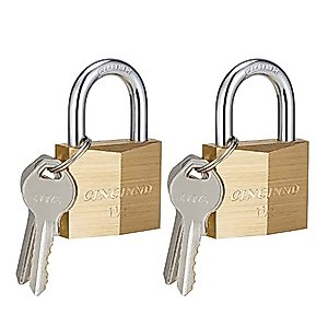 CINCINNO Solid Brass Padlock with Key, Key Lock with 1-9/16" Wide Body, 2 Pack Keyed Alike Locker Lock with Key