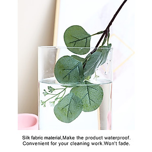 Forlaoers 6pcs Small Fake Plants Silver Dollar Eucalyptus Garland Silk Leaves Stems with Seeds Faux Flowers Bouquets Greenery for Decor Rectangular Floral Centerpieces, Grey Green, HY28015