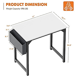 Sweetcrispy Computer Desk - 32 Inch Small Office Writing Work Study Kids Student Teacher Home Bedroom Table Storage Bag Headphone Hooks & no Wheels - White