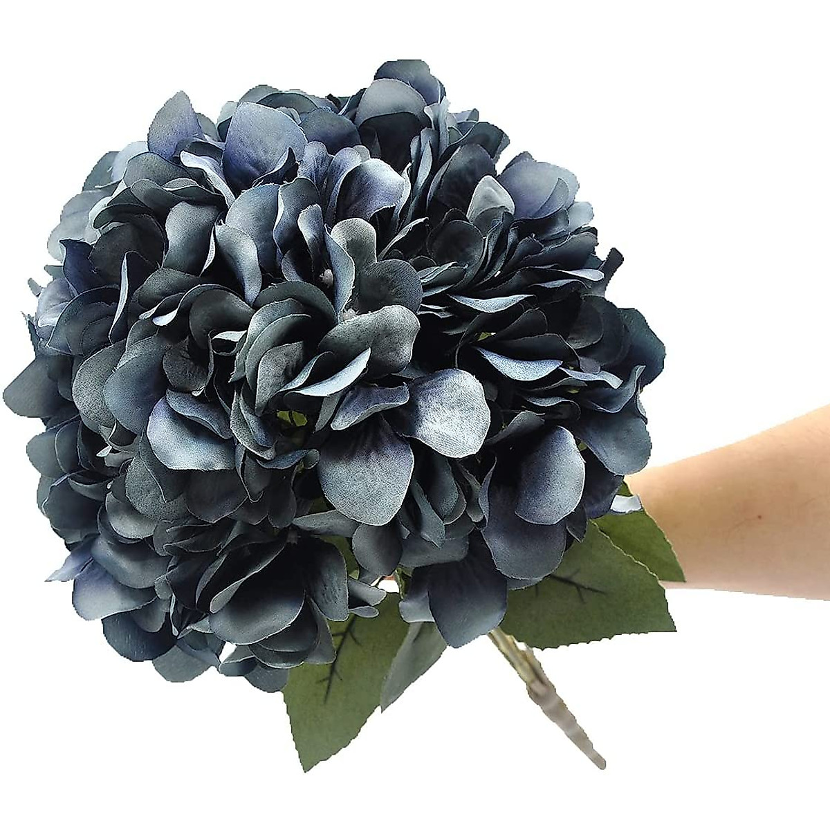 2Bouquets Artificial Vintage Silk Hydrangeas Flowers with Stems，10Heads Flower Home Kitchen Garden Party Festival Bar,Weddings and Celebrations DIY (Dark Gray)