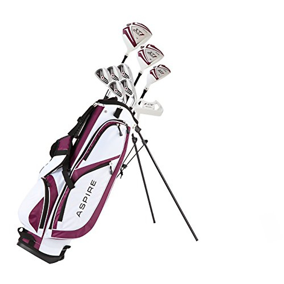 Aspire X1 Ladies Womens Complete Golf Club Set Includes Driver, Fairway, Hybrid, 6-PW Irons, Putter, Stand Bag, 3 H/C's Purple - Regular or Petite Size! (Petite Size -1", Right Handed)