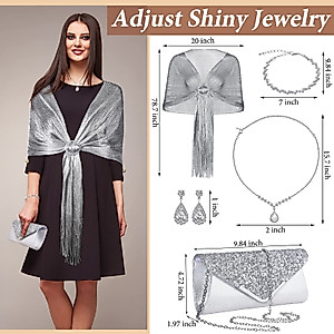 Tiamon 5 Pcs Rhinestone Jewelry Sets Shawls and Wraps Formal Clutch Purses for Women Evening Party Prom Bridal Weddings(Silver, Glitter)