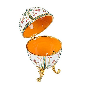 QIFU-Hand Painted Enameled Faberge Egg Style Decorative Hinged Jewelry Trinket Box Unique Gift for Home Decor