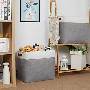 HNZIGE Large Storage Baskets Rectangular Storage Bins Baskets for Organizing [2 Pack] Tall Shelf Baskets with Handles, Decorative Organizer for Storage Home, Closet (White Grey)