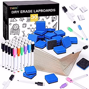 30 Piece Dry Erase Lap Boards Double-Sided for Classroom, 9 x 12 Inches Portable Lap Board Classroom Whiteboard with 60 Pens, 30 Erasers and 30 Pen Holders for Students and Adults