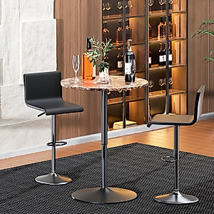 MoNiBloom Round Cocktail Bar Table with Metal Base, 23.5" Rotatable Tall Bistro Pub Table with Adjustable Height Brown Marble Texture Top Counter Bar for Kitchen Dining Room Living Room (Brown Rock)
