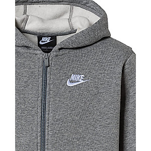 NIKE Boy's Nsw Club Full Zip Hoodie, Carbon Heather/Smoke Grey/White, Medium