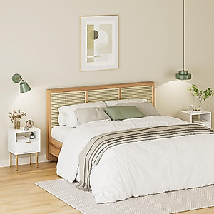 Aienvey Nightstand, Drawer Night Stand for Bedroom, Small Side Table with Drawer, Bedside Furniture, End Table with Gold Frame for Bedroom, Living Room (White Stripe, 1 Drawer)