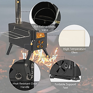LYNSLIM Camping Stove for Tent, Portable Wood Burning Stove, Wood Stove with 7 Pipes, Hot Tent Stove for Outdoor Cooking Hiking