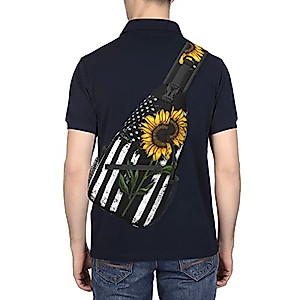 Yuwznsx Sling Crossbody Backpack Bag Chest Bag For Men Women Travel Hiking Daypack Usa American Flag Sunflower
