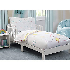 Delta Children Toddler Bedding Set | Girls 4 Piece Collection | Fitted Sheet, Flat Top Sheet w/Elastic Bottom, Fitted Comforter w/Elastic Bottom, Pillowcase, Sunshine | Multi Color