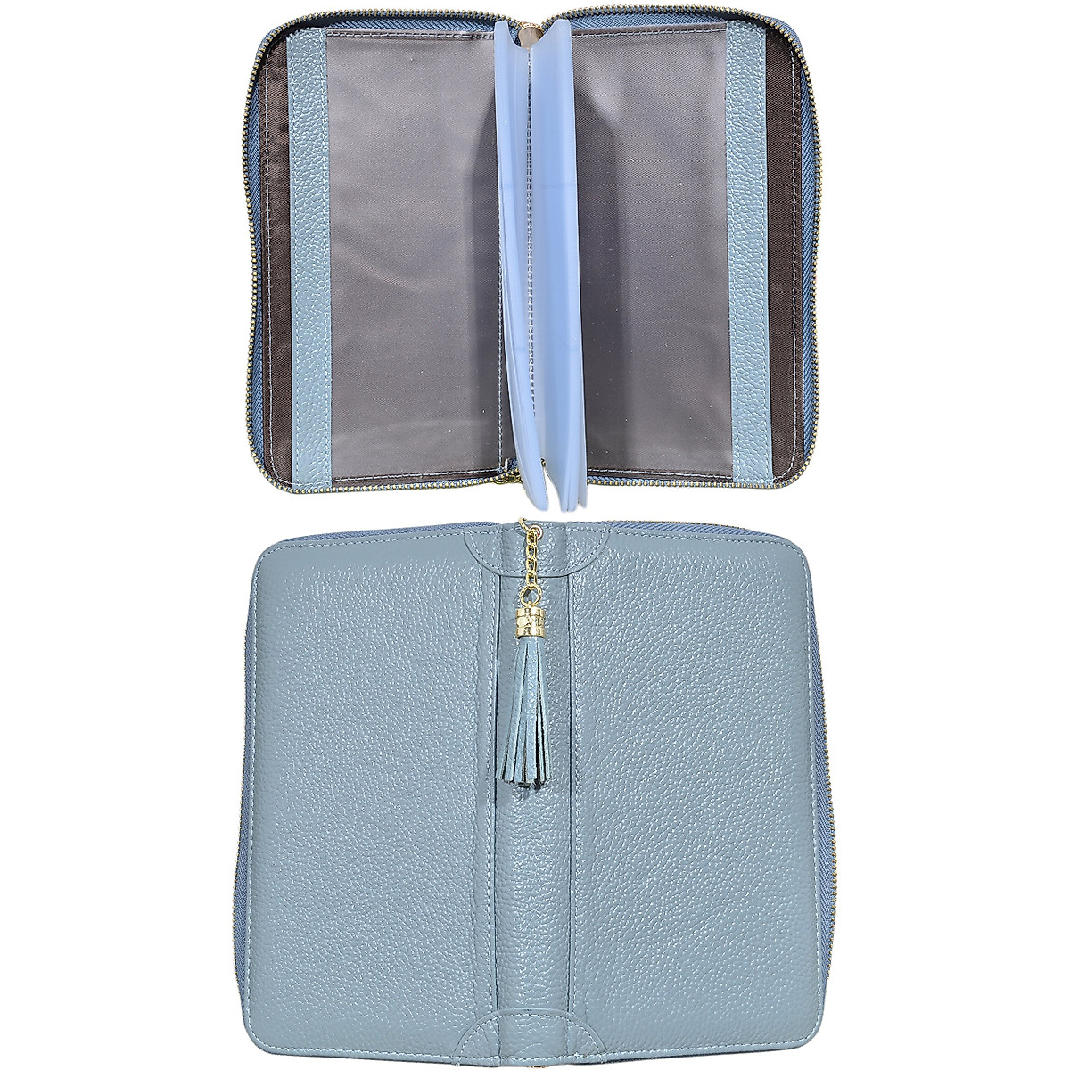 Easyoulife Credit Card Holder Wallet Womens Zipper Leather Case Purse RFID Blocking (Light Blue)