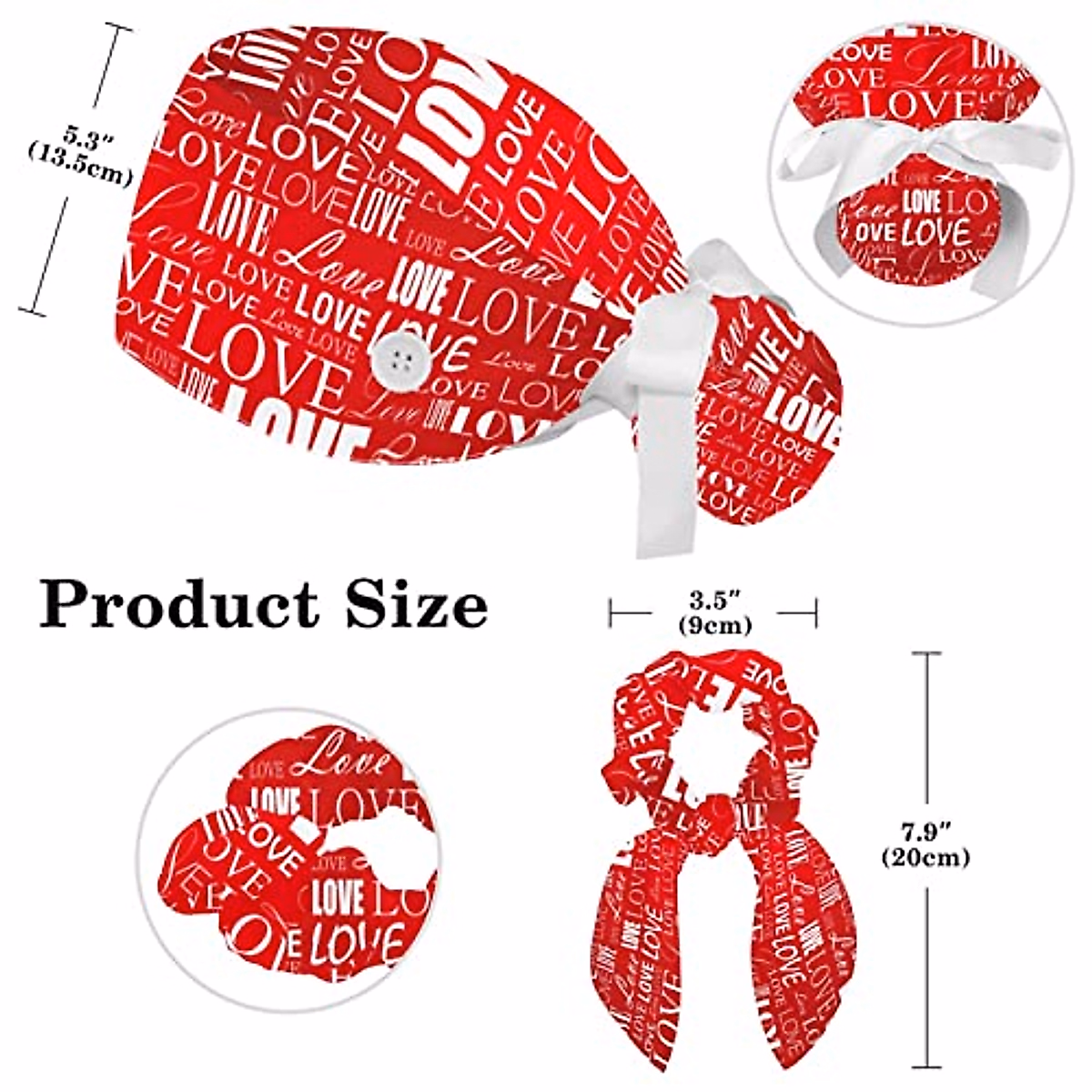 Lovely Acorn & Leaves Pattern Adjustable Scrub Cap Hat with Button, Working Hat Sweatband with Bow Hair Scrunchy