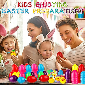 28 Sets Easter Eggs Filled with Rubber Duck, Plastic Egg Prefilled with Assorted Rubber Duck Multicolor Bunny Small Duck for Bathtub Toys, Easter Basket Stuffers and Party Favors, Class Prizes, 56 Pcs