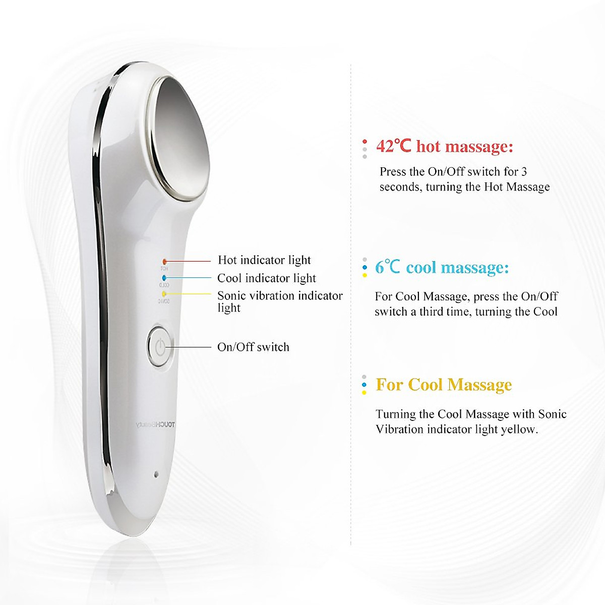 TOUCHBeauty Hot & Cold Facial Massager - Handheld Vibration Skin Rejuvenating Relaxation Device for Smoother Tighter Face, Skincare Warming & Cooling Beauty Tool for Women