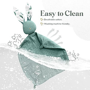 Mikito Organic Cotton Baby Muslin Lovey Bunny - Oeko-TEX & GOTS Certified - Security Blanket & Perfect Loveys for Babies - Unisex New Baby Gift for Ultimate Comfort & Peaceful Dreams