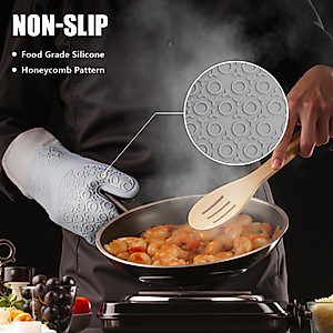 Rorecay Extra Long Oven Mitts and Pot Holders Sets: Heat Resistant Silicone Oven Mittens with Mini Oven Gloves and Hot Pads Potholders for Kitchen Baking Cooking, Quilted Liner, Gray, Pack of 6