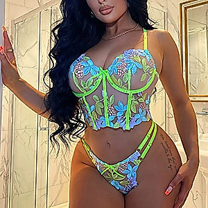 Sec Toys, Lingerie For Women Sexy Naughty Wedding Garter Langire Women's Fashion Lace Two-Piece Set Suit Solid Color Wireless Bra Underwear Panties Lencería Women's Sex Clothes (S, Green)