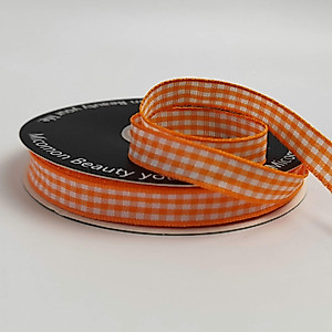 Micomon Orange Gingham Plaid Checked Ribbon 25 Yard Each Roll 100% Polyester (3/8", Orange)