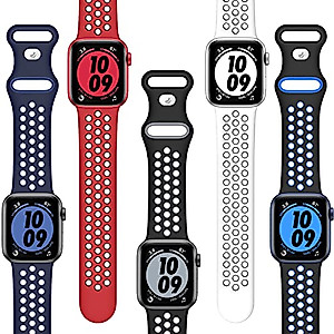 EOMTAM 5 Pack Sport Bands Compatible for Apple Watch 49mm 45mm 44mm 42mm 41mm 40mm 38mm Men Women, Breathable Silicone Soft Replacement Strap Wristband for iWatch Series Ultra 8 SE 7 6 5 4 3 (45MM,C1)
