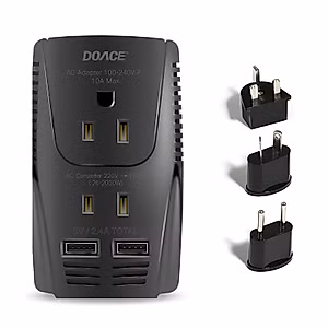 Upgraded DOACE® 2000W Travel Voltage Converter for Hair Dryer Straightener Curling Iron, Step Down 220V to 110V Converter, Power Adapter with 2 USB and EU/UK/AU/US Plugs for Laptop Camera Cell Phone