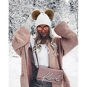 FURTALK Fleece Lined Cute Winter Beanie Hats for Women Girls Warm Knit Hats with Double Faux Fur Pom Poms