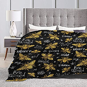 AuHomea Hohey Bee Golden Throw Blanket Lightweight Flannel Fleece Blankets Warm and Cozy Throws for Winter Bedding and Couch 50"X40" Inches for Kids Adults