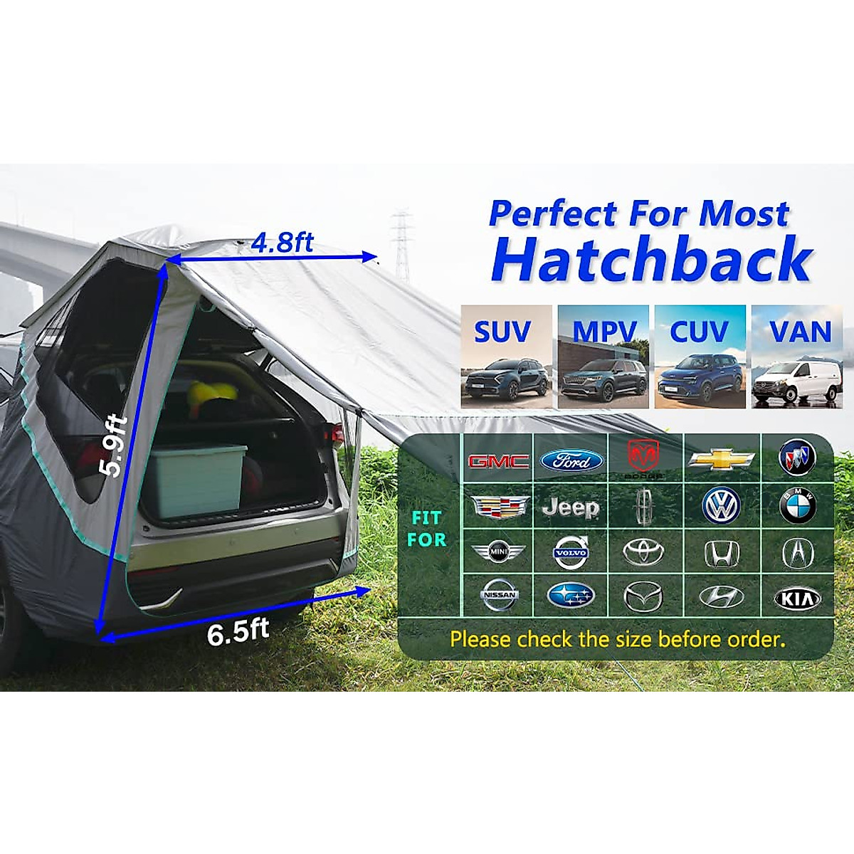 M KARMATER SUV Tailgate Tent with Three Sides Awning Shade & Transmittance Mosquito Net, Hatchback Camping Sunproof Car Tent, Universal SUV Windproof Car Camping Gear Tent Outdoor Travel.