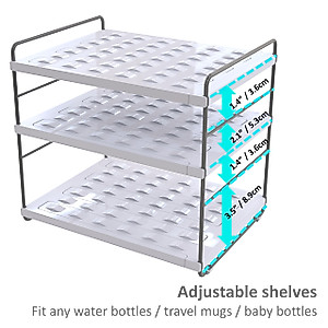 YAN & HIN 15 Bottles Cabinet Organizer Extendable Kitchen Cabinet Organizer with Adjustable Height, 3-Tier Water Bottle Holder, Pantry Pantry Organizers Cup Rack for Cabinet