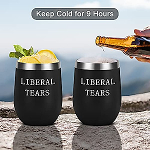 GINGPROUS Liberal Tears Wine Tumbler, Conservative Republican Political Gifts Anti Liberal Merchandise Novelty Republicans Conservatives Christmas Gifts, 12 oz Stainless Steel Wine Tumbler, Black