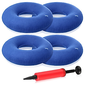 4 Pack Donut Pillow Donut Cushion with Air Pump 15'' Inflatable Donut Seat Cushion Blue Coccyx Butt Pillow Round Doughnut Pillow for Tailbone Hemorrhoid Prostatitis Office Car Home Bed Chair Supplies