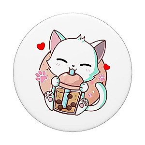 Cat Boba Tea Bubble Tea Kawaii Anime Japanese Neko Girl Teen PopSockets Swappable PopGrip