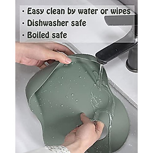 Ginbear Silicone Bibs for Babies, Waterproof Baby Feeding Bibs with Food Catcher Pocket, Adjustable Silicon Bibs for Toddlers (Dark Sage/Almond)